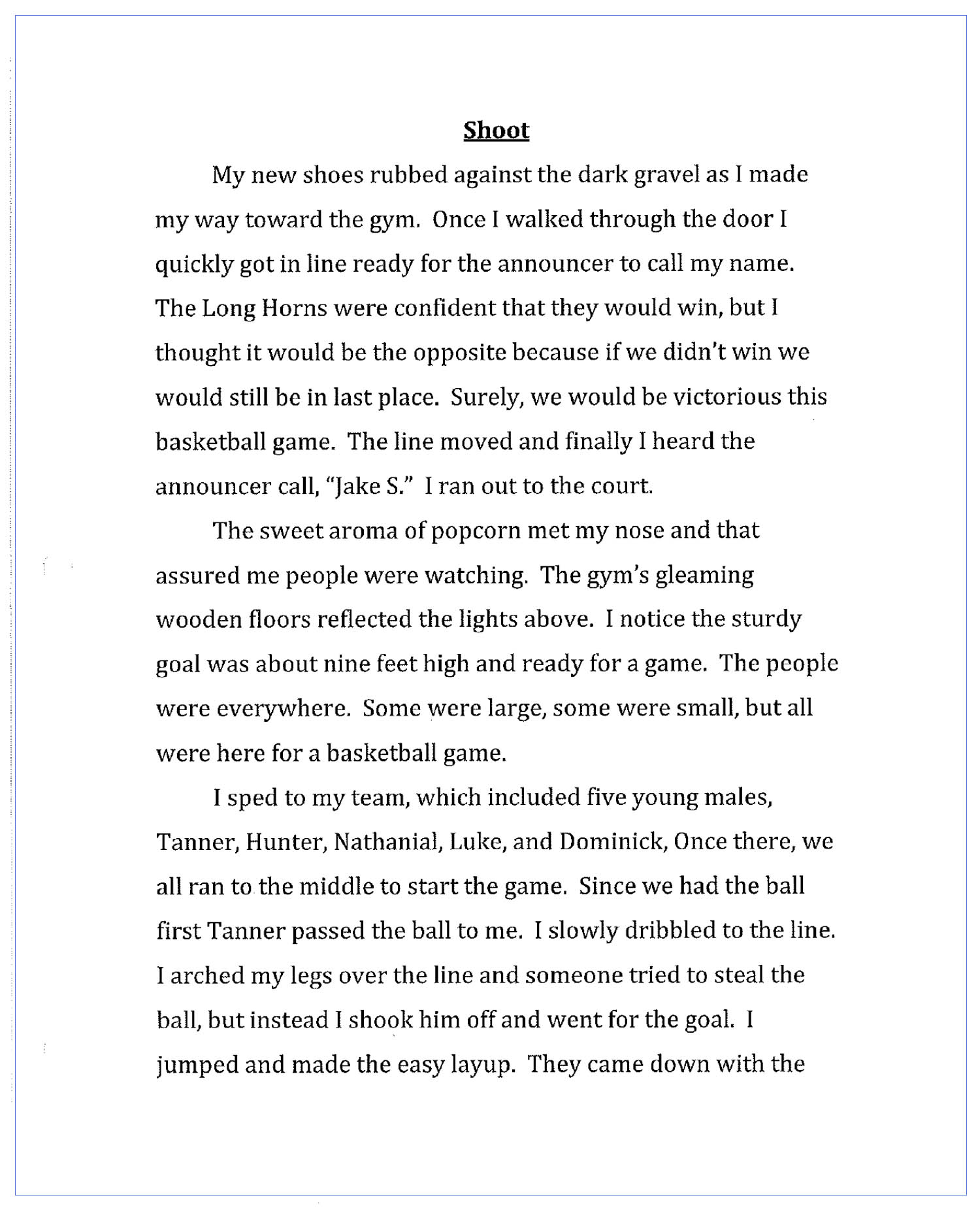 Personal Experience Narrative Sample Grade 4